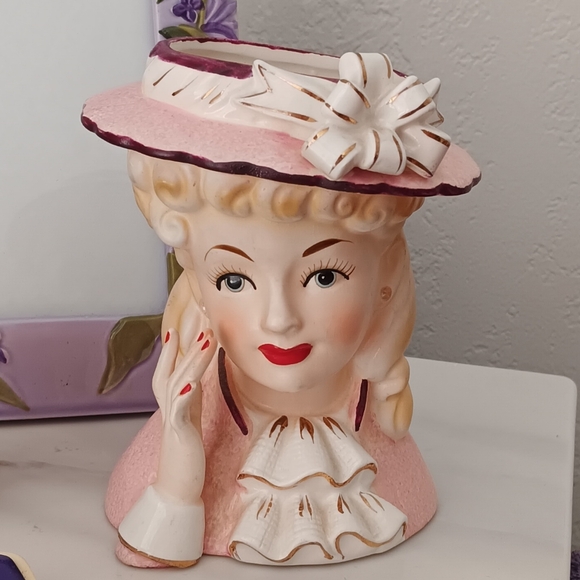 Vintage | Accents | Vintage Lady Head Vase Pink And Cream | Poshmark